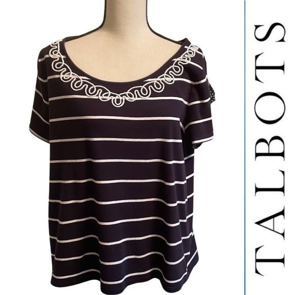 Talbots | Tops | Talbots Black White Short Sleeve Top With Embroidery ...